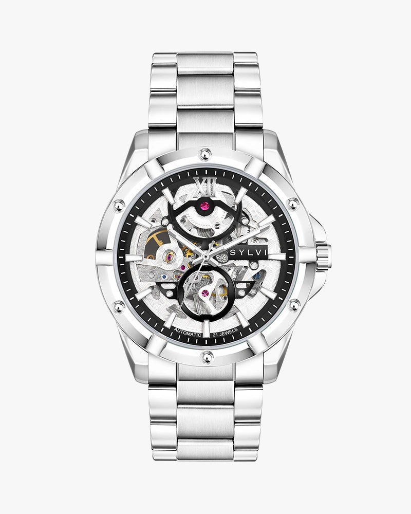 Pulse Skeleton Silver Steel Automatic Watch | Sylvi